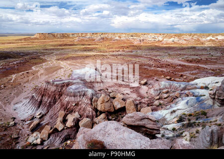 Striped purple sandstone formations of Blue Mesa badlands in Petrified ...