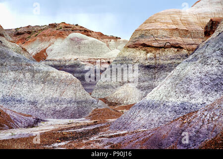 Striped purple sandstone formations of Blue Mesa badlands in Petrified ...