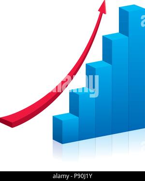 3D statistic graph bar with rising arrow in realistic cartoon style ...