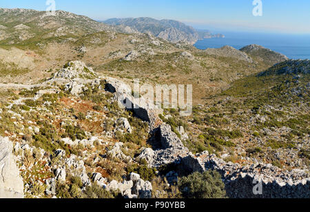 Mediterranean coastline between Sogut and Taslica on Bozburun peninsula ...