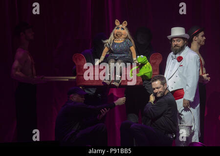 The O2 Arena, UK. 13th July 2018,The opening sequence of The Muppets ...