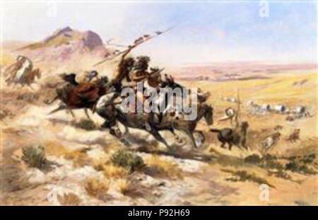 Attack on a Wagon Train 1902 by Charles M. Russell Stock Photo - Alamy