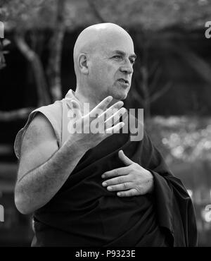 Monk Mathieu Ricard speaks during a Buddhist Puja at the one year ...