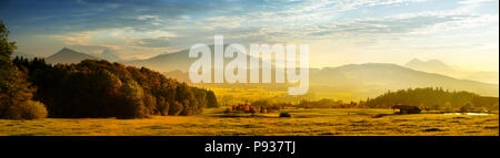 Breathtaking lansdcape of Austrian countryside on sunset. Dramatic sky ...