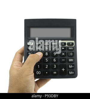 Man with calculator isolated on white Stock Photo - Alamy