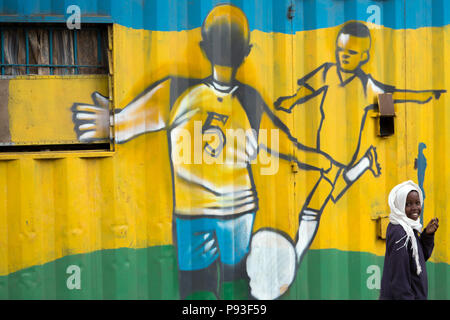 KENYA, Nairobi, Graffiti street art and traffic, colorful painted SACCO ...