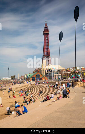 Steps to beach with Blackpool tower in background Blackpool Lancashire ...