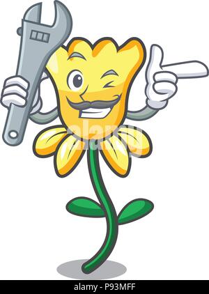 Mechanic daffodil flower mascot cartoon vector illustration Stock ...