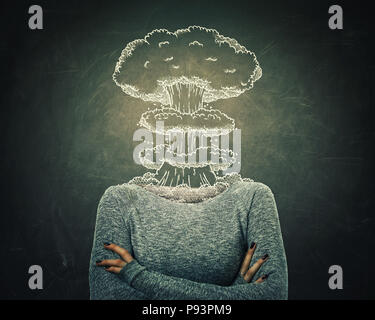 Surreal young woman head explosion, mental state problems as lines ...