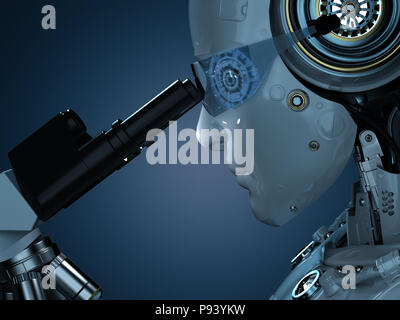 Humanoid robot working with microscope, illustration Stock Photo - Alamy