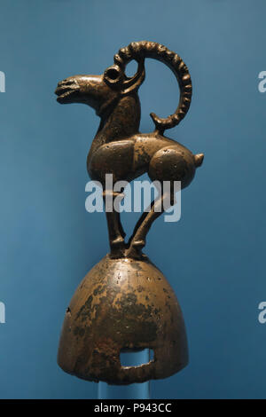 Siberian Ibex (Capra sibirica) on a steep brown coloured rock face in ...