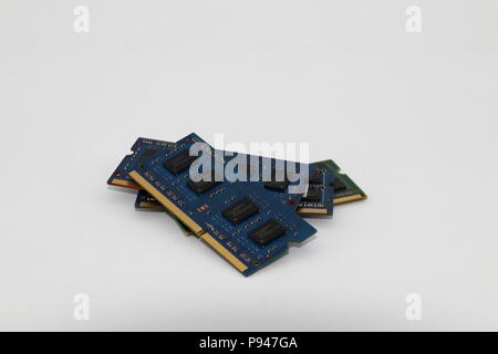 pile of High performance DDR RAM memory module isolated on white ...