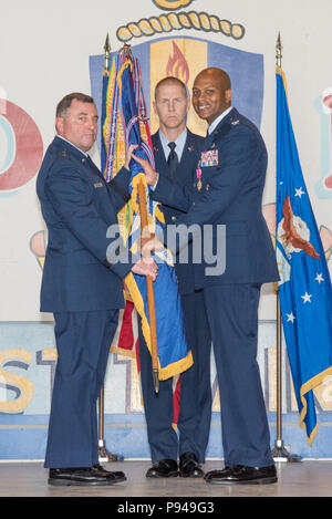 Col. Jason Janaros, 37th Training Wing, commander, speaks with Tim Woliver, Lt Col USAF Ret ...