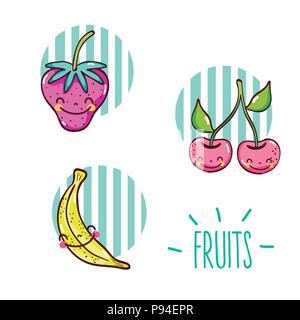 Set of cute fruits cartoons round icons vector illustration graphic ...