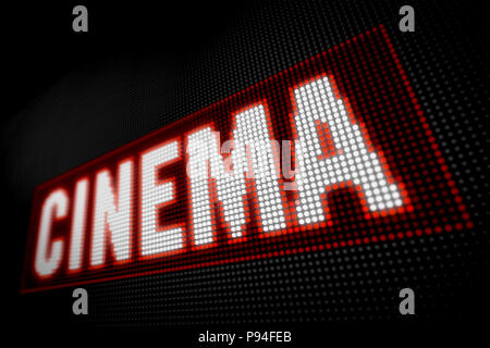 Cinema neon on big LED display with large pixels. Characters lights 3D ...