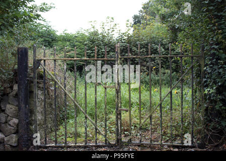 traditional irish field entrance with stone pillars and wrought iron ...
