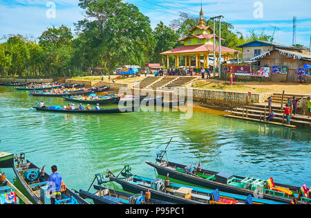 INN THEIN, MYANMAR - FEBRUARY 18, 2018: The covered gallery with ...