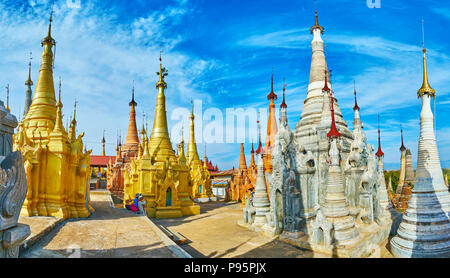 INN THEIN, MYANMAR - FEBRUARY 18, 2018: The covered gallery with ...