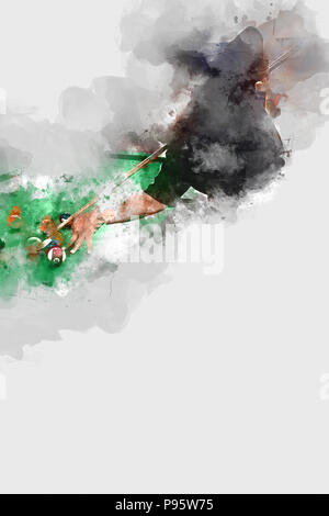 Abstract playing snooker on colorful watercolor painting background and ...