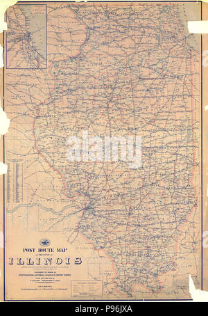 Post route map of the state of Illinois showing post offices with the ...