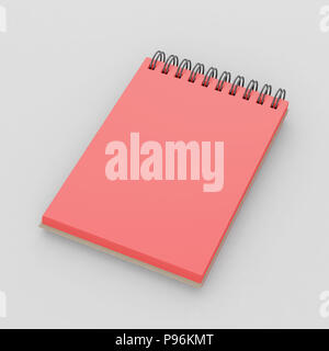 Red spiral notepad isolated on wooden background. Include clipping path ...