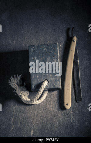 Classic tools for shave with soap, brush and old razor Stock Photo - Alamy