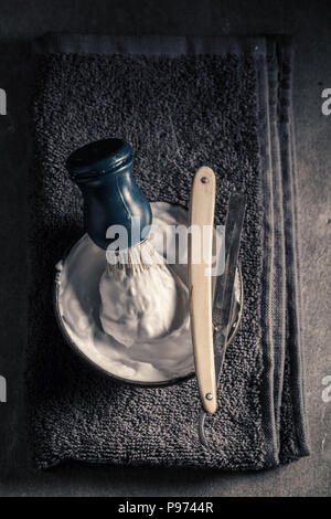 Antique shaving set with soap, brush and old razor Stock Photo - Alamy