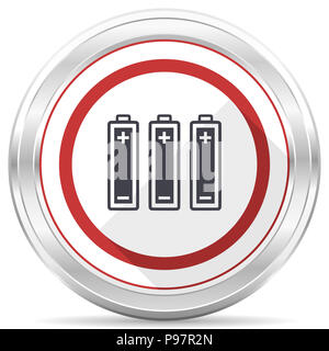Battery silver metallic chrome border icons in 6 options, set of web ...