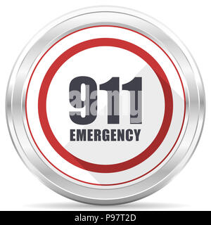 Number emergency 911 silver metallic chrome border icons in 6 options ...