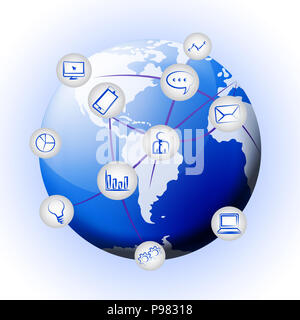Interconnected Globe World Technology Link 2d Illustration Shows ...