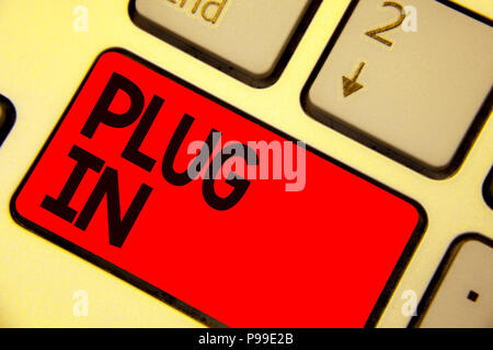 Handwriting text writing Plug In. Concept meaning putting device into ...