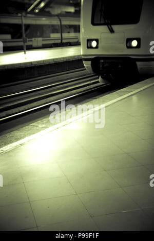 Empty train station with unfocused train, lonely environment Stock ...