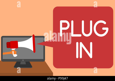 Handwriting text writing Plug In. Concept meaning putting device into ...