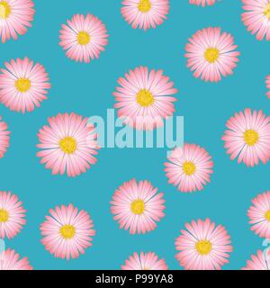 Pink Aster, Daisy Seamless on Green Background. Vector Illustration ...