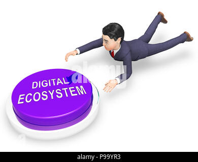 Digital Eco System Data Interaction 3d Rendering Shows Internet ...