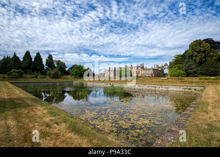 Reflections in the Eagle Pond at Newstead Abbey in Nottinghamshire ...