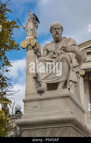 Plato statue at the Academy of Athens building in Athens, Greece Stock ...