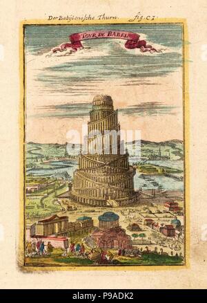 ancient world, Babylon, Tower of Babel, copper engraving, circa 17th ...