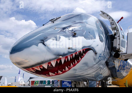 Embraer E190-E2 Profit Hunter with sharks teeth nose. Farnborough ...