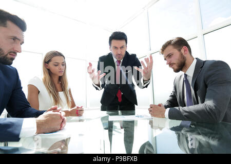 businessman makes a strict reprimand to the employee Stock Photo - Alamy