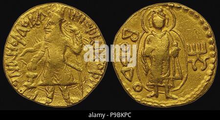 Gold Coin, Kushan. Obverse: Kanishka I. Reverse: in Bactrian script ...