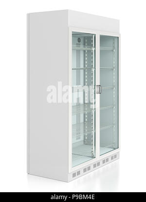 Empty glass two door display refrigerator. Isolated on white background ...
