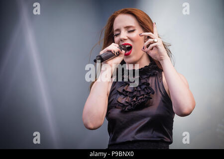 Simone Simons, singer of the Dutch symphonic metal band "Epica" with ...