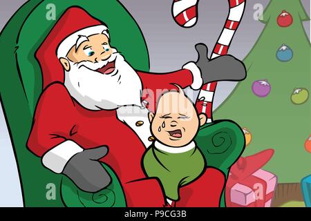 Santa with Crying Child Vector Illustration Stock Vector Image & Art ...