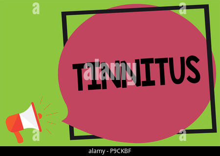Writing note showing Tinnitus. Business photo showcasing A ringing or ...