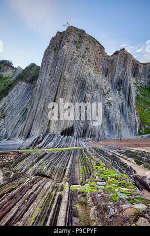 Flysch cliffs in the geological park at Itzurun Beach, Zumaia, Basque ...