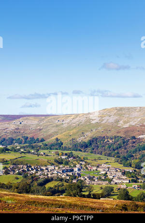 Aerial view of the Yorkshire village of Reeth below Fremington Edge in ...