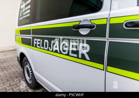 Feldjaeger sign on a military car. Feldjager means german military ...