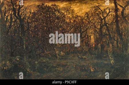 THE FOREST IN WINTER AT SUNSET, by Theodore Rousseau, 1846-67, French ...