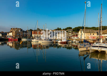 Padstow Cornwall England July 12, 2018 Early morning in the port of ...